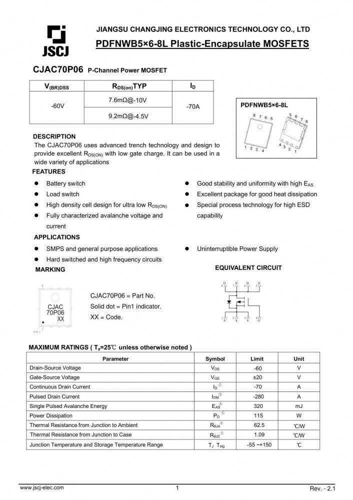CJAC70P06 datasheet page 1