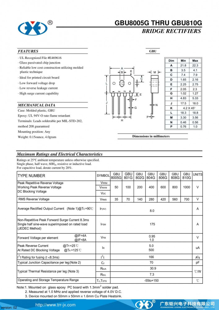GBU810G datasheet page 1