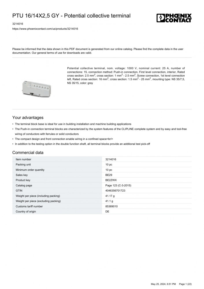 Phoenix Contact 3214016 technical document page 1