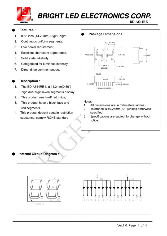 BD-A544RE technical document page 1