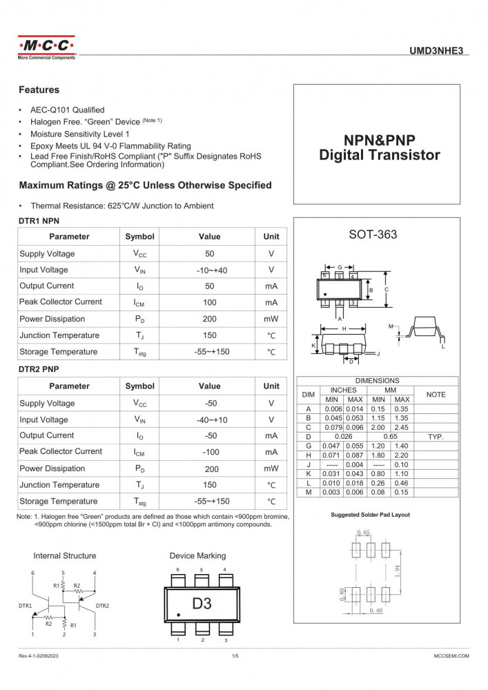 UMD3NHE3-TP datasheet page 1