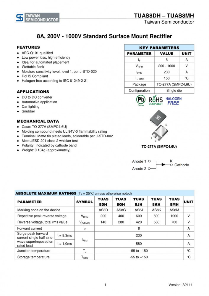 TUAS8JH datasheet page 1