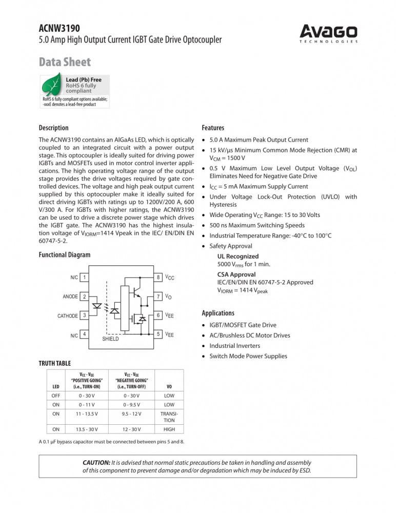 ACNW3190-500E datasheet page 1