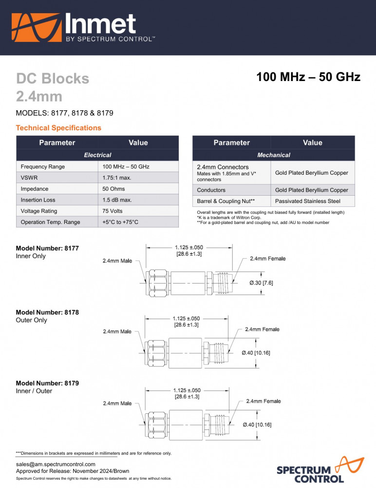 Spectrum Control 8179 2.4 mm DC block product documentation