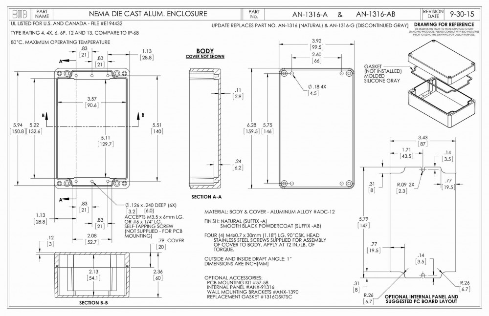 AN-1316-AB enclosure technical drawing