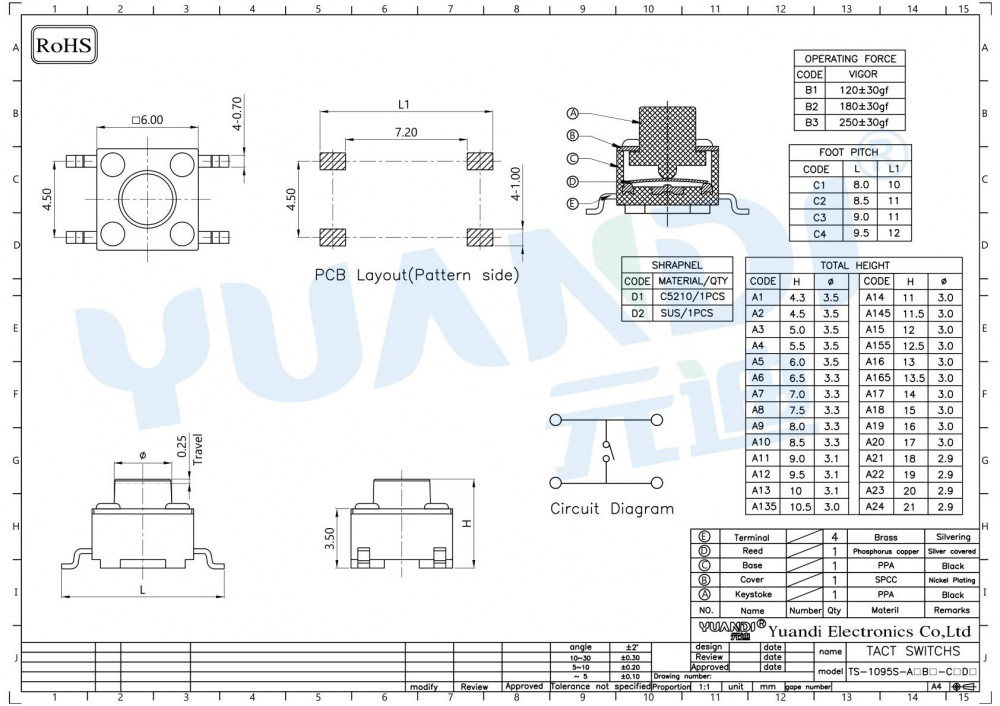 YUANDI TS-1095S-A12B2-C2D1 technical drawing page 1