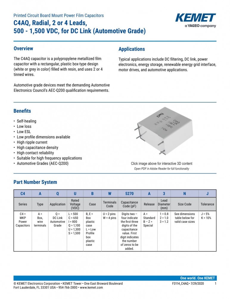 KEMET C4AQ datasheet page 1