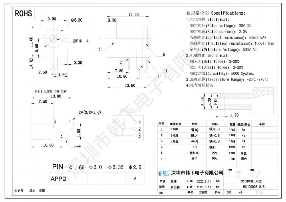 HX DC005-2.5 technical drawing page 1