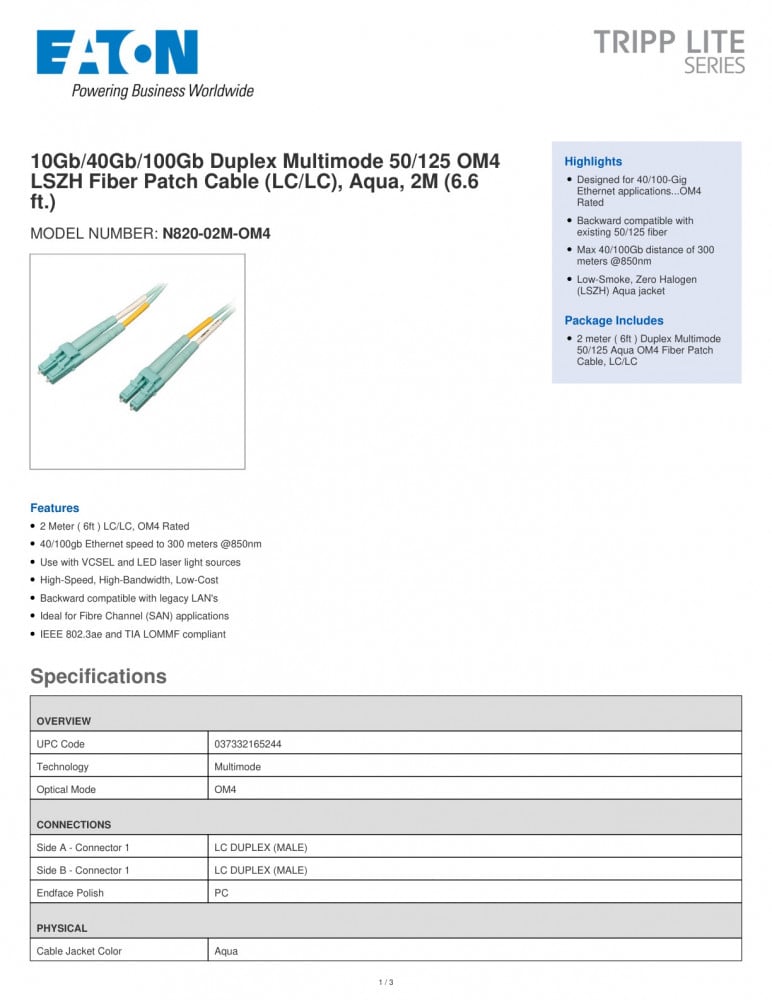 EATON N820-02M-OM4 technical document page 1