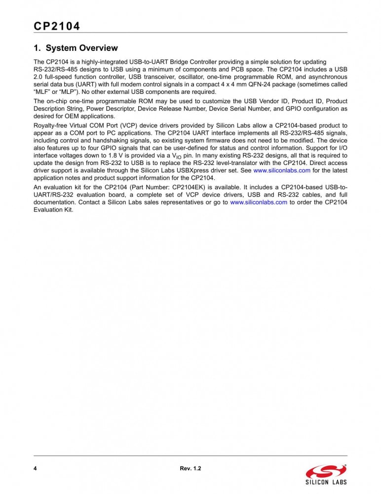 CP2104 technical document page 4