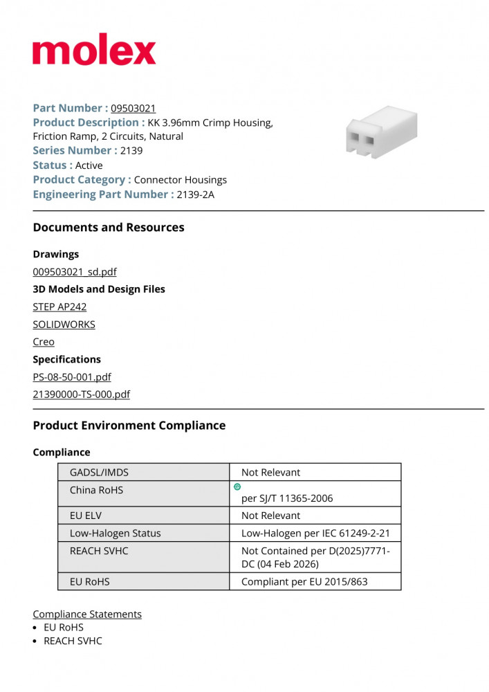 MOLEX KK 396 technical document page 1
