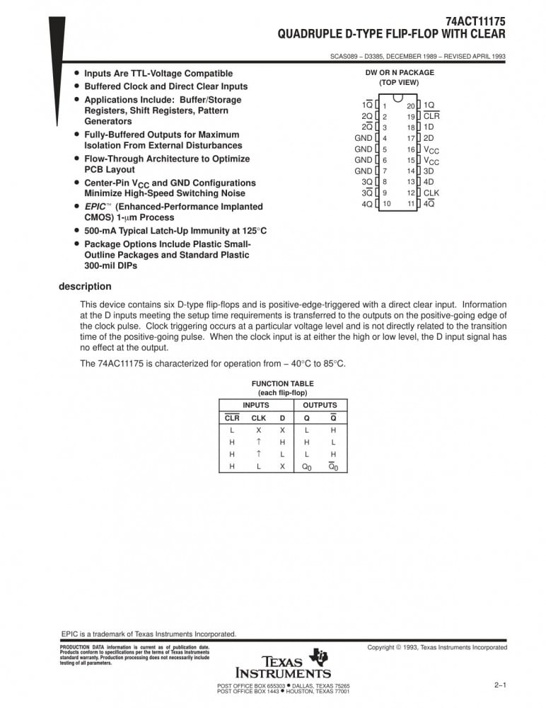 74ACT11175DW datasheet page 1