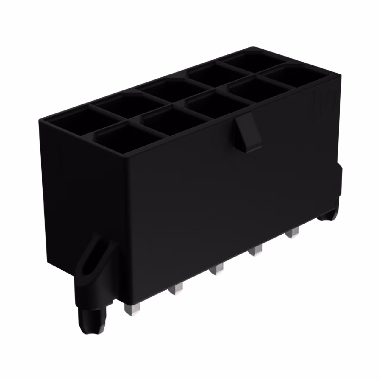Mega-Fit Vertical Header, 5.70mm Pitch, Through Hole, Dual Row, 8 Circuits, 0.38µm Gold (Au) Plating, 3.73mm Tail Length, Glow-Wire Capable, Tape and Reel, Black