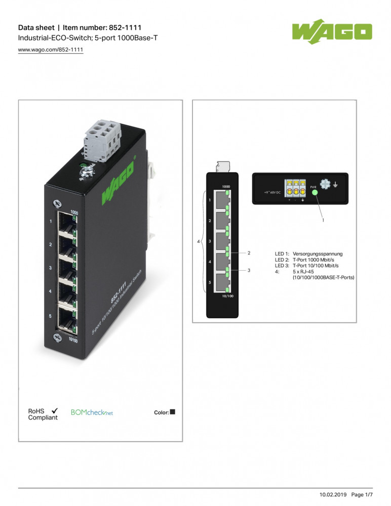 852-1111 product documentation page 1