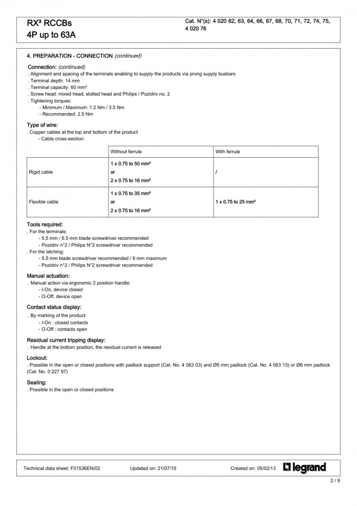 RX³ RCCB technical document, page 2