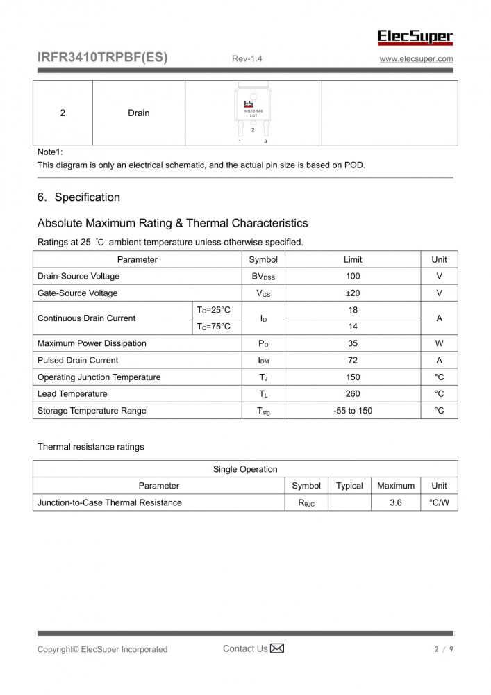 IRFR3410TRPBF(ES) datasheet page 2