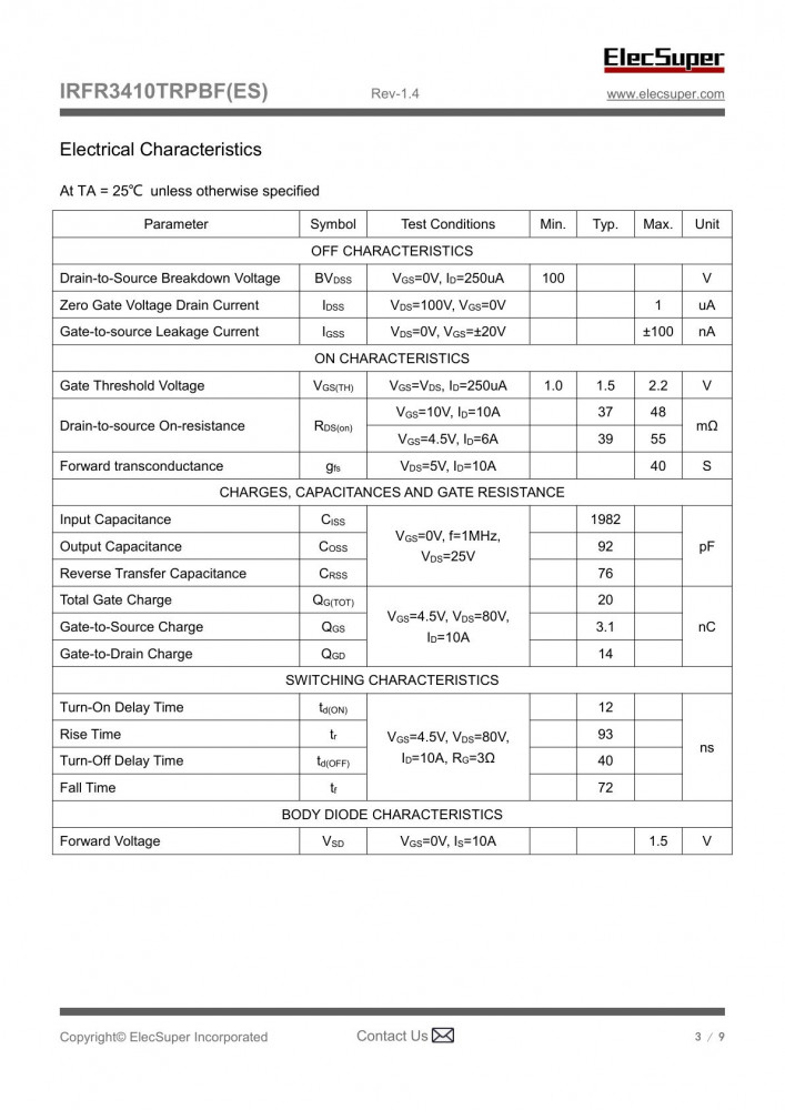IRFR3410TRPBF(ES) datasheet page 3