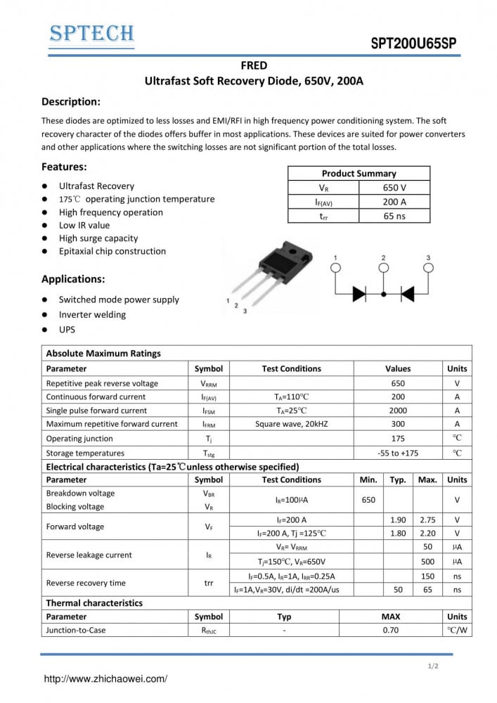 SPT200U65SP datasheet page 1