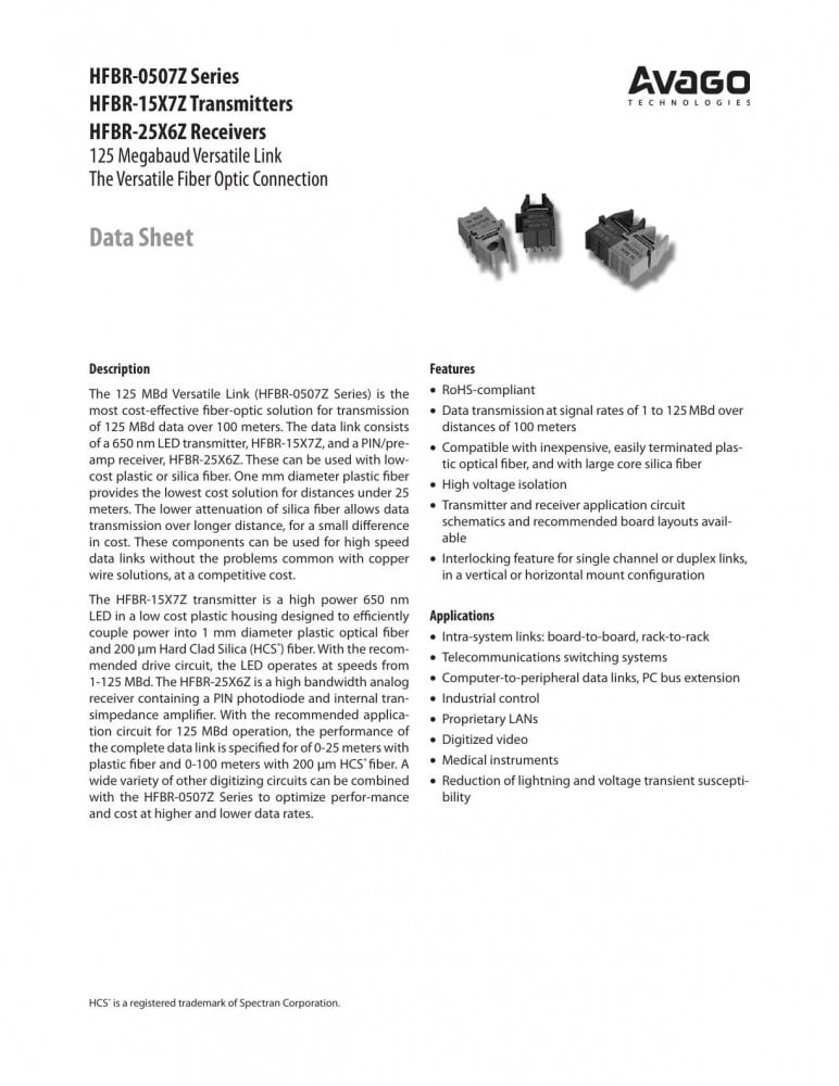 HFBR-1527Z datasheet page 1