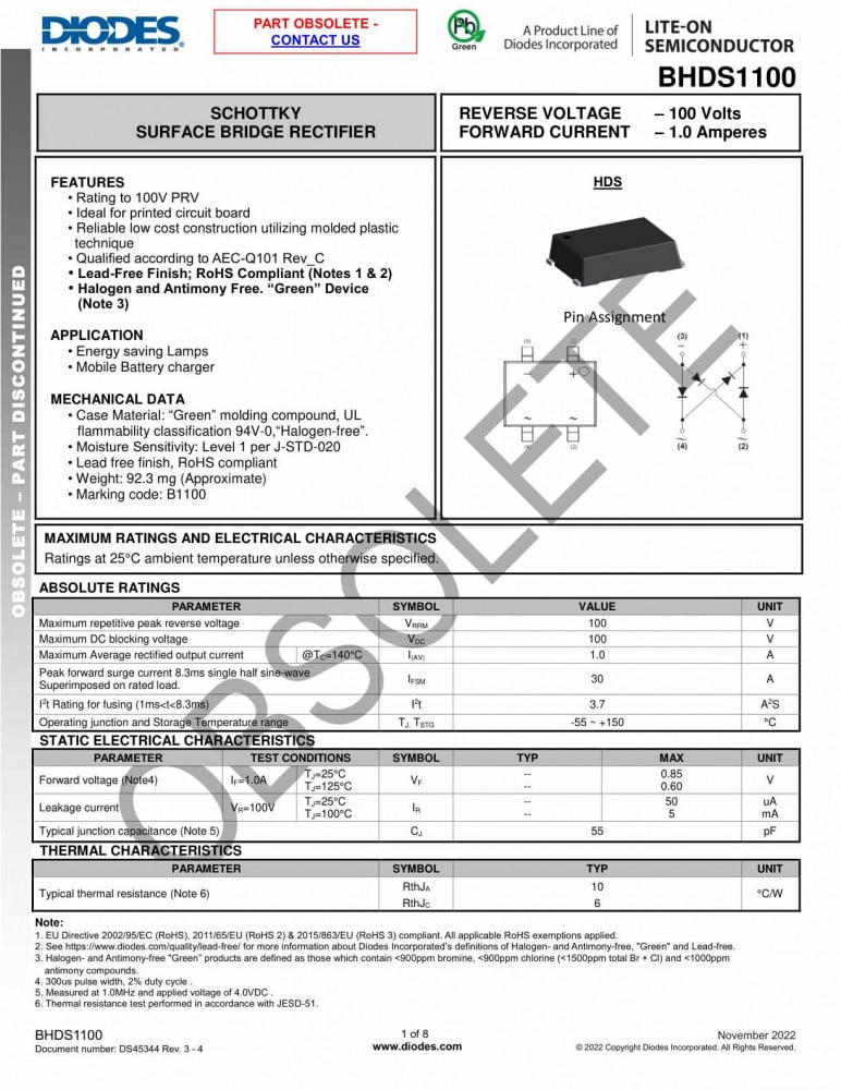 BHDS1100 datasheet page 1