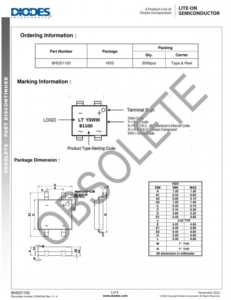 BHDS1100 datasheet page 3