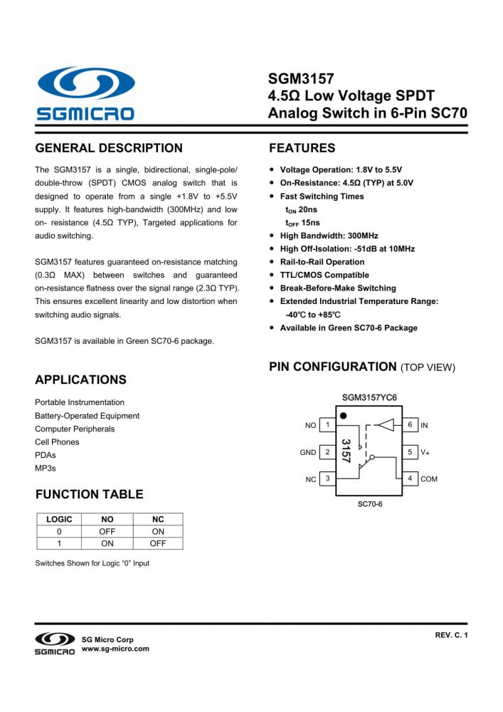 SGM3157 datasheet page 1