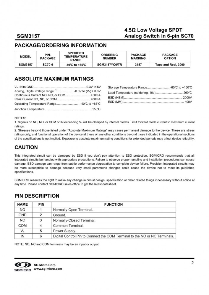 SGM3157 datasheet page 2
