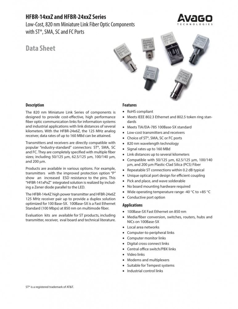 HFBR-1414TZ datasheet page 1