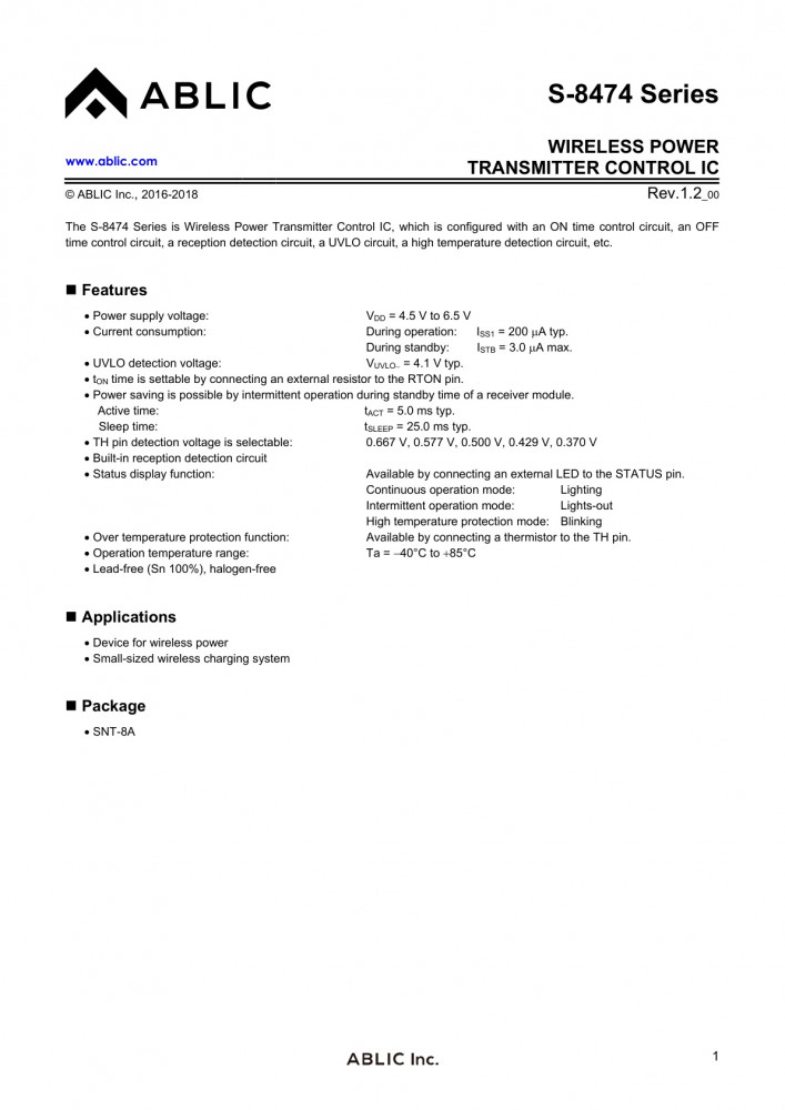 S-8474 datasheet preview, page 1