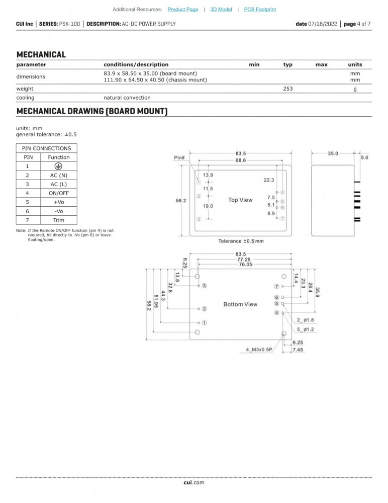 CUI PSK-100 series datasheet page 4