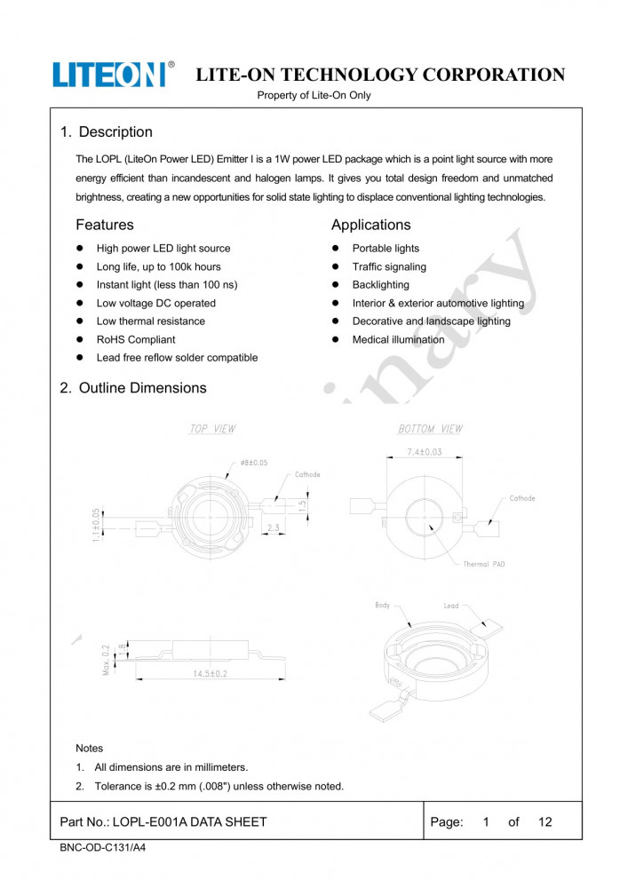 LOPL-E001A datasheet page 1