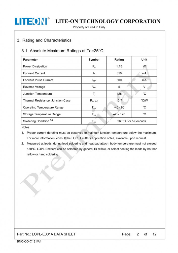 LOPL-E001A datasheet page 2