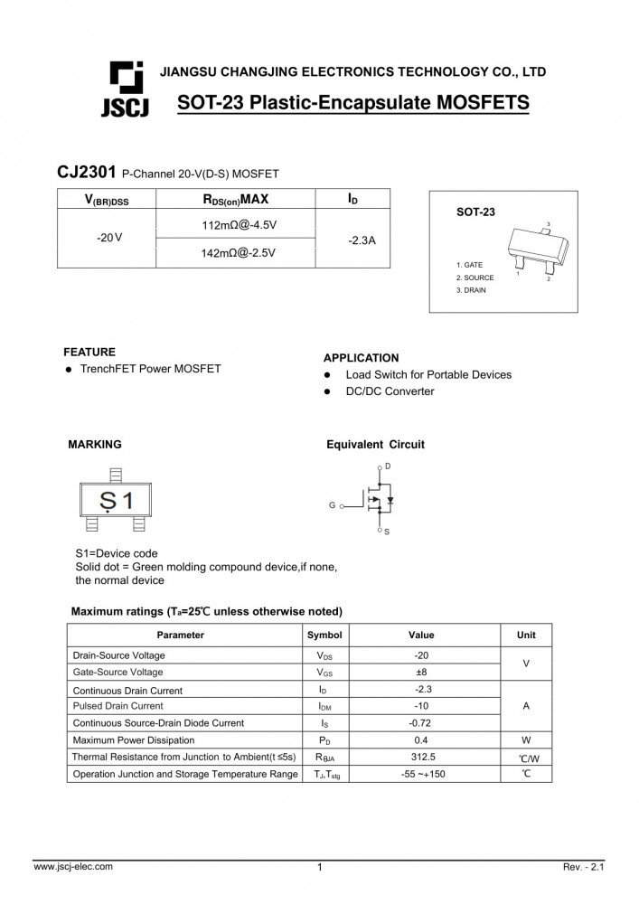 CJ2301 datasheet page 1