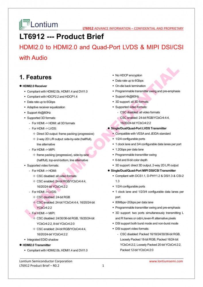 LT6912 technical document page 1