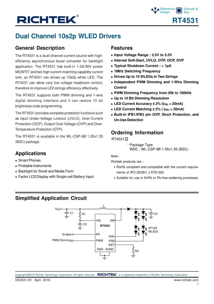 RT4531 datasheet page 1