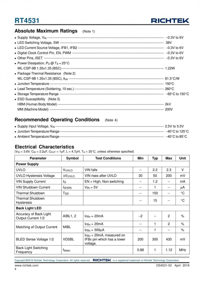 RT4531 datasheet page 4