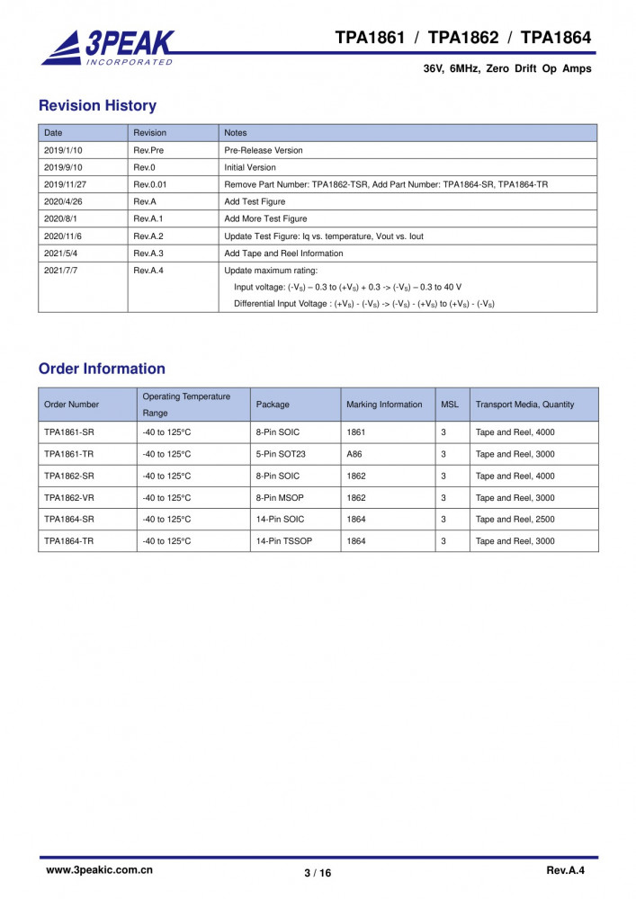 TPA1864-SR datasheet page 3