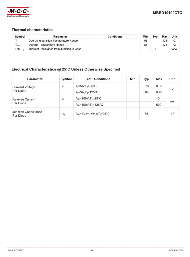 MBRD10100CTQ-TP datasheet page 2