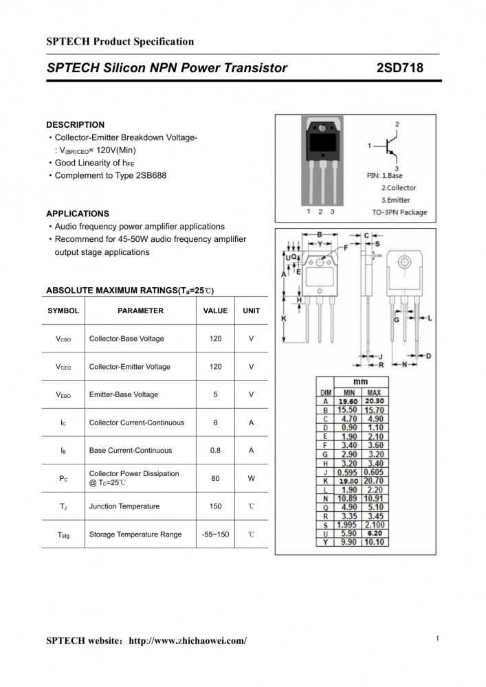 2SD718 SPTECH datasheet page 1