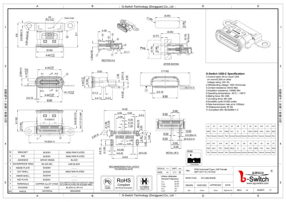 GT-USB-9045D technical drawing