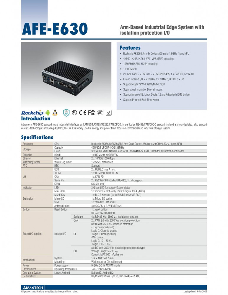 AFE-E630 product documentation page 1