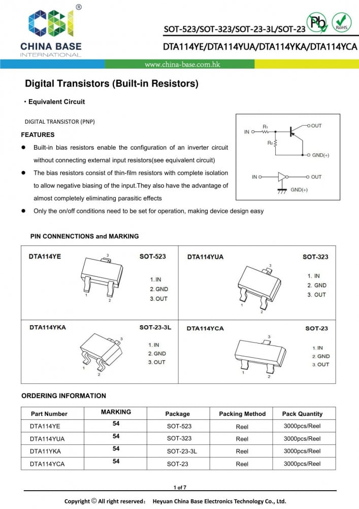 DTA114YE datasheet page 1