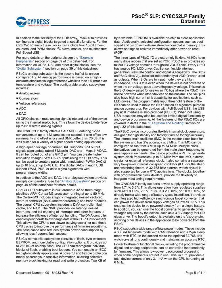 CY8C5268AXI-LP047 technical document page 5