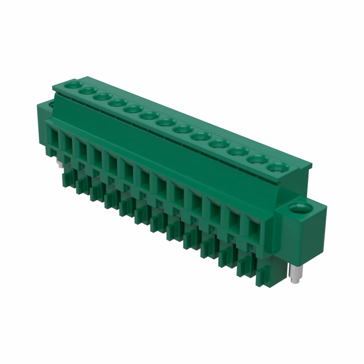 3.81mm Pitch Eurostyle Vertical Plug, with Retention Screws and Reverse Imprinting, Front Wire Entry, Green Housing, Gold (Au) Plated, 13 Circuits for sale