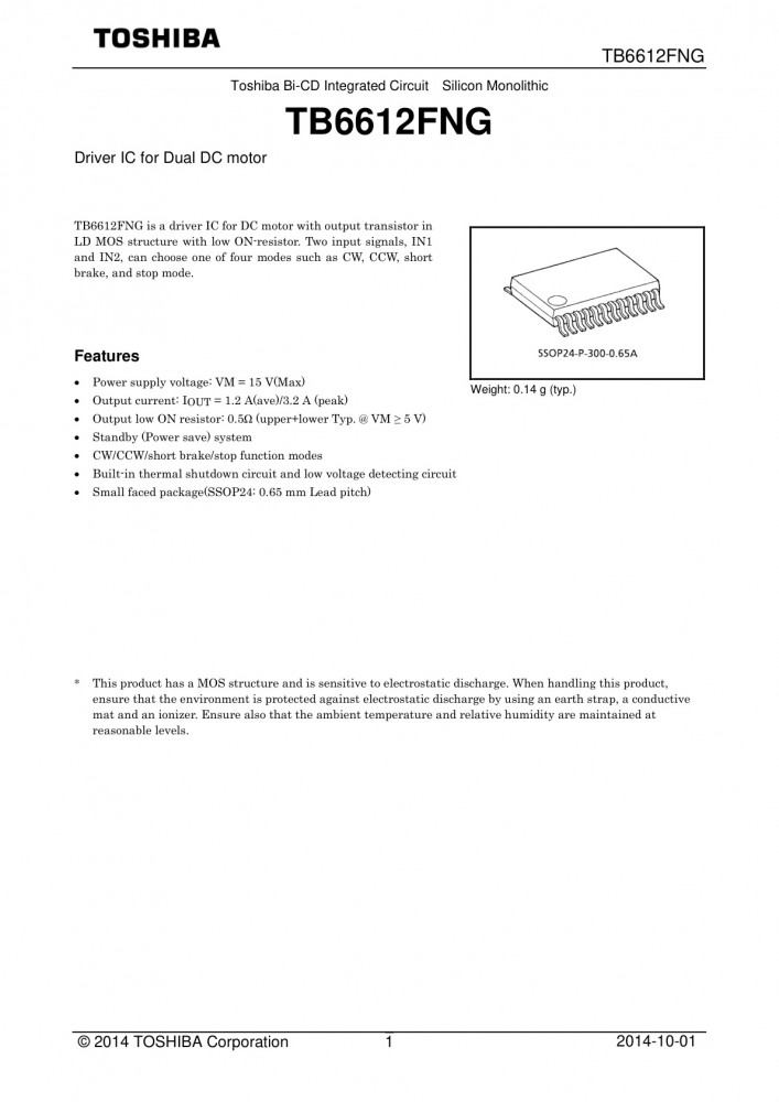 TB6612FNG datasheet page 1