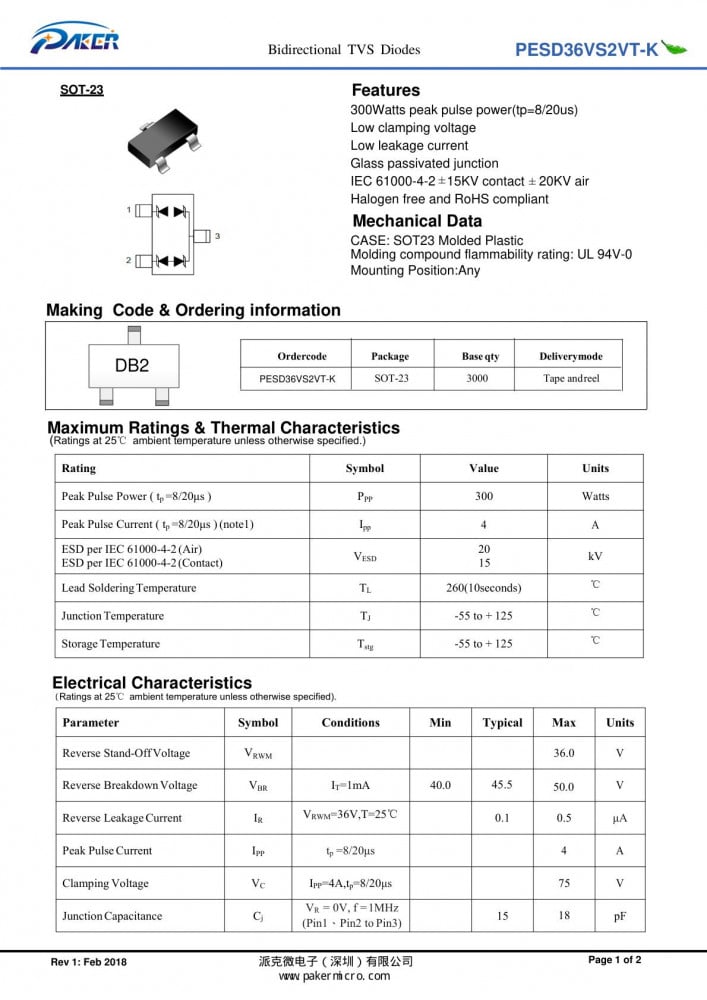 PESD36VS2UT-K datasheet page 1