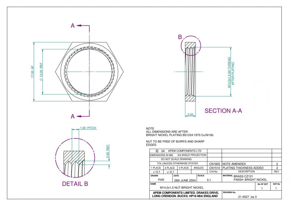 APEM 21-0027 mechanical drawing