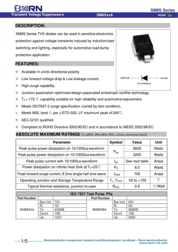 SM8S36A datasheet page 1