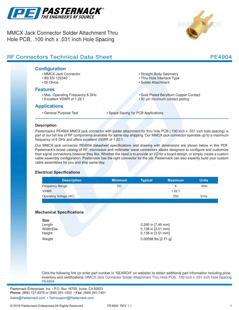 PE4904 datasheet page 1