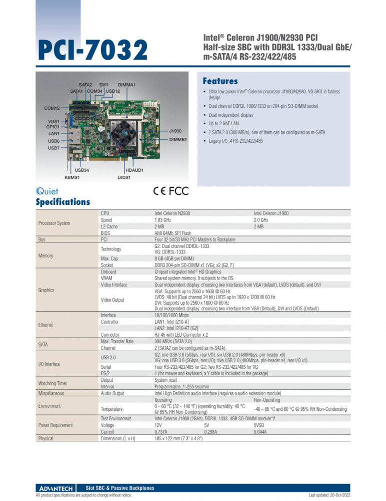 ADVANTECH PCI-7032 technical datasheet page 1